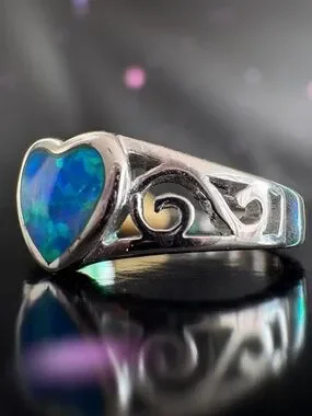 Jewelry | Pacific Blue Opal Heart Ring Filigree Sterling Silver Lab ...